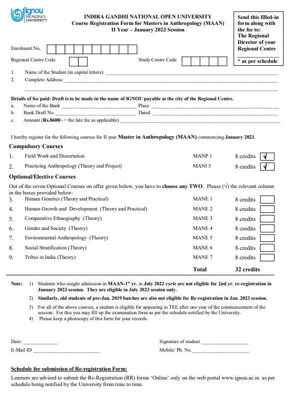 IGNOU Re Registration Form - IGNOU PROJECT
